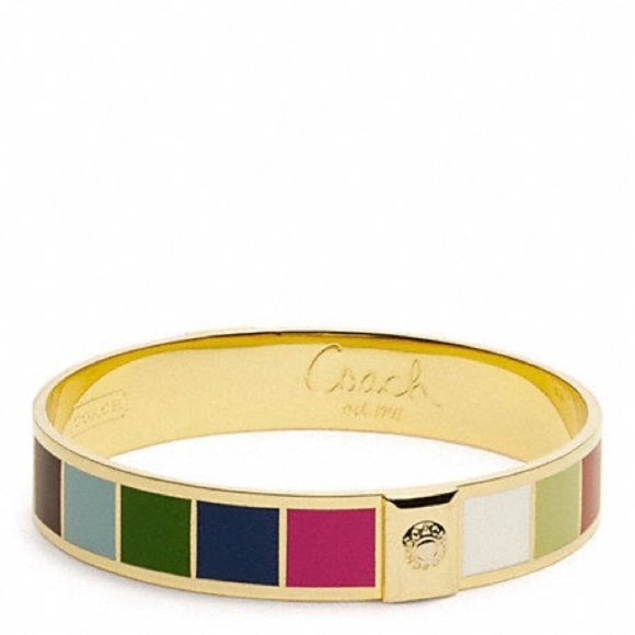 Coach | Jewelry | Coach Multicolored Gold Tone Legacy Bangle | Poshmark